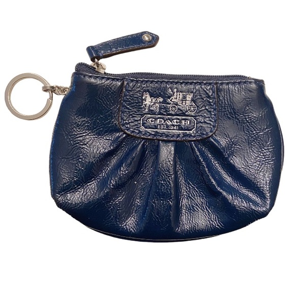 Coach | Bags | Coach Blue Patent Leather Coin Purse With Key Ring ...